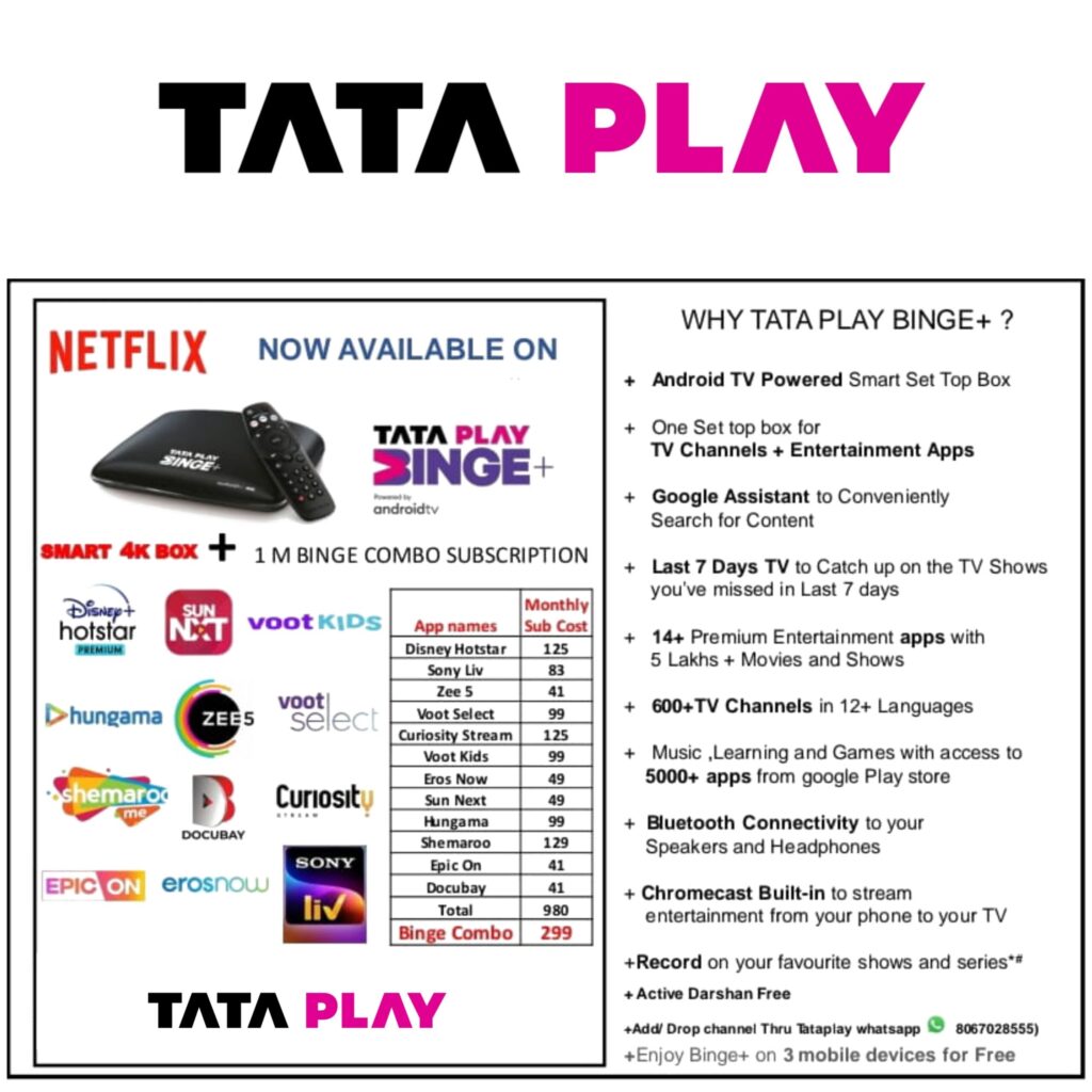 Tata Play Binge Plus Box with TV+OTT Apps Buy online at Best Price ...